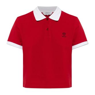 Versace Besticktes Baumwoll-Piqu&eacute;-Polo - - Tops - Damen - Rot - 2XS