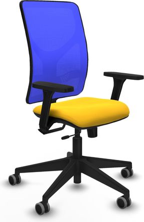 Piqueras y Crespo Computerstuhl mit Rollen mit 3D-Armen, h&ouml;henverstellbare Lendenwirbelst&uuml;tze, ausgestattet mit Syncro/Traslack und Schneideschaum, Blau/Gelb