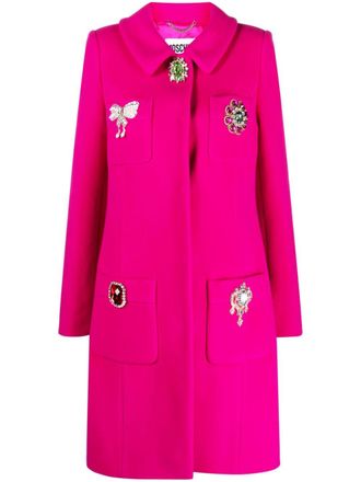 Moschino manteau droit &agrave; d&eacute;tail de broche - Rose