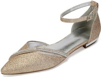 Generic Chaussures De Mariage Bout Pointu Plate Robe Mari&eacute;e Plates Femme Soir&eacute;e Chaussures De Mari&eacute;e Dress F&ecirc;te Bridal Plates 1.8Cm,Champagne,43 EU