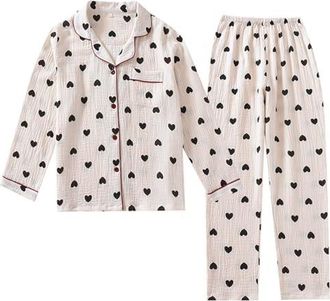 QWUVEDS Ensemble de pyjama pour femme avec imprim&eacute; coeur damour - Haut confortable et respirant &agrave; manches longues - Pantalon - V&ecirc;tement dint&eacute;rieur - Pyjama se