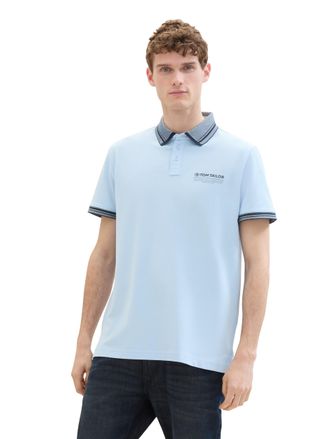 Tom Tailor Herren Basic Piqué Poloshirt mit Logo-Print, windsurf blue, XXL