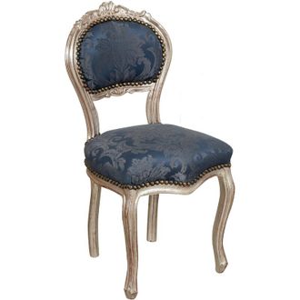 Biscottini International Biscottini - Louis xvi Holzst&uuml;hle 90x45x42 cm Antiker silberner Stuhl Gepolsterter Stuhl Franz&ouml;sischer Stil Gepolsterter Schlafzimmersessel