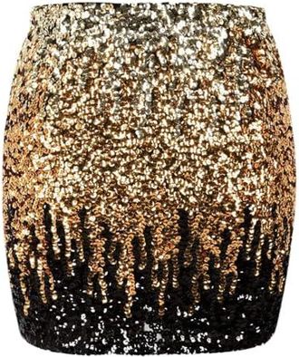 Minetom Jupes À Paillettes pour Femmes Mini Jupe Brillante Jupe À Sequins pour La Fête Costume Clubbing Party A2 Or L