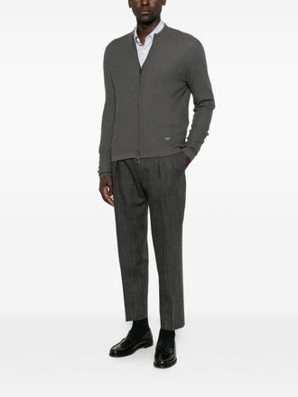 Emporio Armani Waffle-Knit Wool Cardigan - Grey