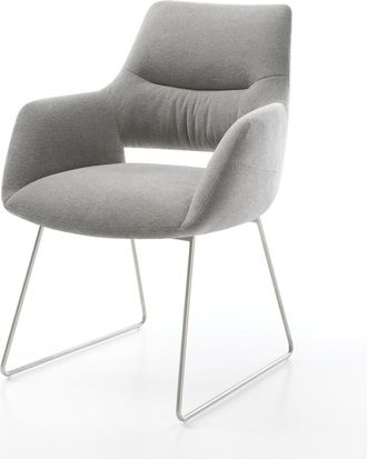 DELIFE Esszimmerstuhl Yago-Flex mit Armlehnen Strukturstoff Soft Grau Kufengestell Edelstahl Taschenfederkern, Esszimmerst&uuml;hle