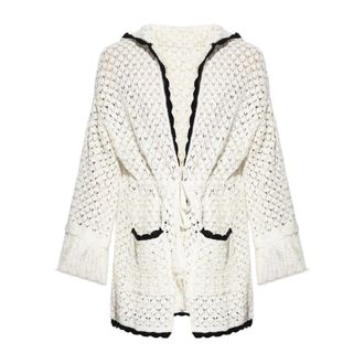 Akep Femme, Pulls, Blanc, Taille: 40 FR Cardigan Crochet&eacute; avec Capuche
