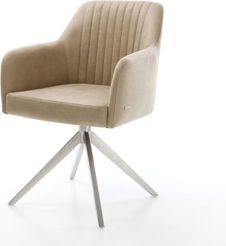 DELIFE Esszimmerstuhl Greg-Flex Mikrofaser Beige Vintage Kreuzgestell breit Edelstahl Taschenfederkern, Esszimmerstühle