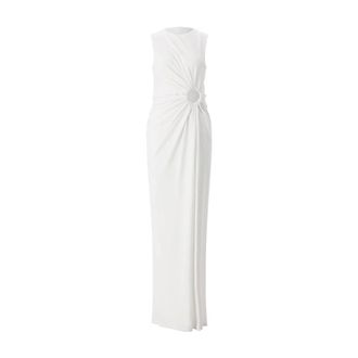 Sportmax Femme, Robes, Blanc, Taille: 38 FR Robe Longue Maxi Drap&eacute;e avec D&eacute;tail Anneau