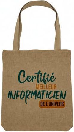 Fabulous Sac Shopping Tote Bag Aspect Lin - Certifi&eacute; meilleur Informaticien de lunivers Informatique Ordinateur - Sac de Courses Toile Epaisse 360g Beige Natur