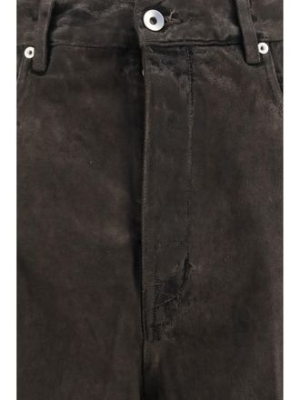 Rick Owens Mens Flared Frayed Hem Cotton Jeans Dust