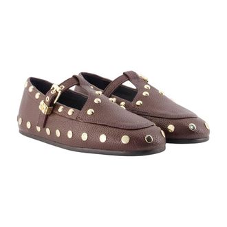 Ganni Womens Mary Jenny Studs Ballerinas - Ganni Synthetic Brown Shoes Flat-Shoes