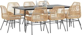 vidaXL Vidaxl - Ensemble à manger jardin coussins 9pcs marron poly rotin verre