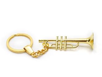 Miniblings Bo&icirc;te en carton pour trompette et instrument de musique - Fait &agrave; la main - Pendentif - Porte-cl&eacute;s, or, 62 mm