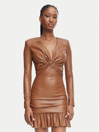 Elisabetta Franchi Kleid aus Kunstleder AB-989-66E2-V400 Hellbraun Slim Fit
