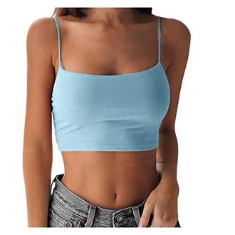 Generic Y2K D&eacute;bardeur d&eacute;t&eacute; pour femme - Spaghetti - Crop Tops - Sans manches - L&eacute;ger - Sans manches - D&eacute;bardeur &eacute;l&eacute;gant - Ventre nu - Cami - Haut &agrave; bretelles 