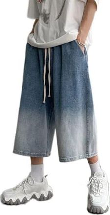 ORANDESIGNE Jeans Cargo Noir Homme Casual Denim Shorts Jorts Y2K Baggy Men Hipster 3/4 Skateboard Jeans Retro Hip Hop Streetwear Pantalon Ample Homme O Bleu L