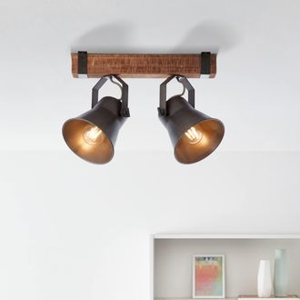 Lightbox Deckenstrahler | 24 x 40 cm | 2 flammige Spotbalken mit schwenkbaren K&ouml;pfen | 2 x E27 Fassung | Wohnzimmer | aus Metall/Holz in Schwarz Stahlfarben