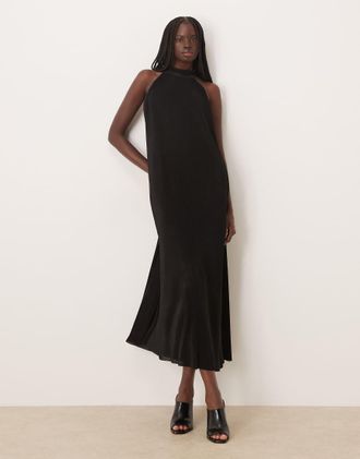 Gina Tricot Gina Tricot - Robe longue fluide à encolure américaine - Noir