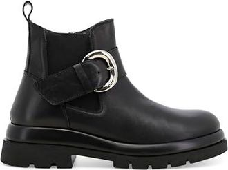 Melluso Bottines femme noire en cuir avec maxi boucle et charmé, Noir, 36.5 EU