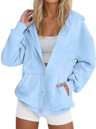 Generic Vestes pour femmes 2026 Sweat &agrave; capuche zipp&eacute; d&eacute;contract&eacute; boutonn&eacute; sur le devant Veste polaire douce et chaude V&ecirc;tements dext&eacute;rieur confortables pour 