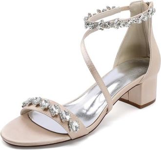 Generic Chaussures De Mariage Femmes Mari&eacute;e Talons Bas Bout Ouvert Chunky Heels Sandales Bureau Travail Soir Talons Hauts 4.5Cm,Champagne,35 EU