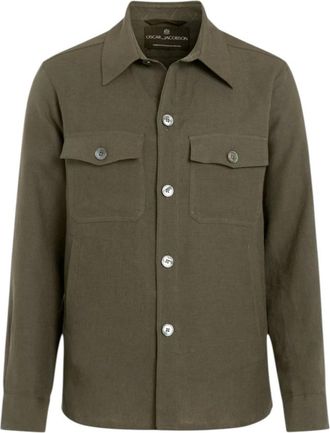 Oscar Jacobson Homme, Vestes, Vert, Taille: L Maverick Linen Overshirt
