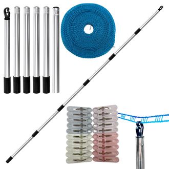 Generico Ausziehbare W&auml;scheleine, 2,2 m, Edelstahl, 10 m, 20 Clips, und langlebig, einfach zu lagern und zu transportieren