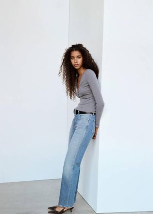 Mango Jean Matilda droit taille haute bleu moyen - Femme - 32 - MANGO