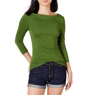 Amazon Essentials T-shirt Col Bateau Coupe Ajustée à Manches 3/4 Femme, Vert, XXL