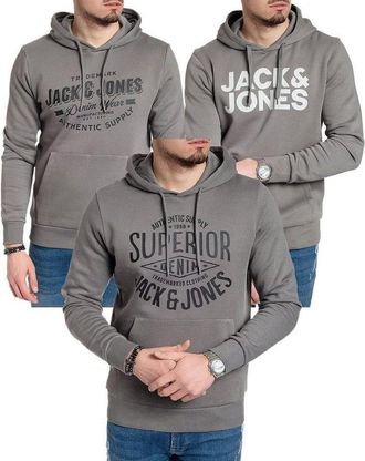 Jack & Jones Kapuzensweatshirt modische Hoodies mit Logoprint (Spar-Set, 3er Pack) Unifarbene Pullover mit flauschigem Innenfutter