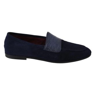 Dolce & Gabbana Blaue Wildleder Caiman Loafers Hausschuhe Schuhe - - Shoes - Herren - Blau - 39 1/2 EU