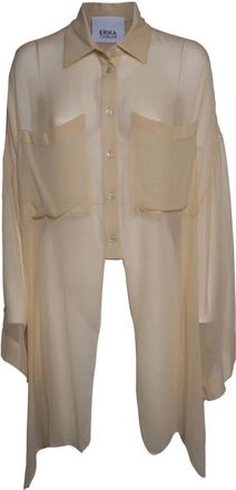 Erika Cavallini Semi Couture Femme, Blouses et Chemises, Beige, Taille: 38 FR Jess Patch-Pocket Sheer Shirt
