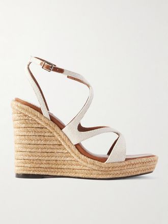 Jimmy Choo London Ayla Zeppa 110 Espadrille-wedges Aus Canvas Mit Lederbesätzen - Creme