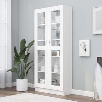 Festnight IKAYAA Vitrinenschrank, Glasvitrine, B&uuml;cherschrank mit 2 T&uuml;ren 5 F&auml;chern, Hochschrank, Schrank f&uuml;r Wohnzimmer K&uuml;che Esszimmer B&uuml;ro, Wei&szlig; 82,5x30,5x185