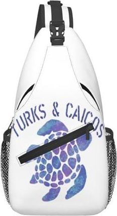 Generic Sac De Poitrine Tortue Drapeau Des Îles Turques-Et-Caïques Sac À Dos À Bandoulière Loisir Casual Sacoche Homme, Pour Escalade, Cyclisme, Excursion