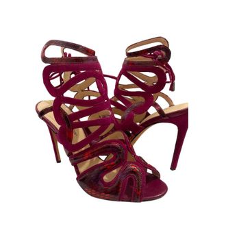 Alexandre Birman Burgundy Suede & Snakeskin Cage Sandals Size 37