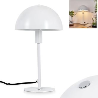 HOFSTEIN Tischleuchte Tati, moderne Nachttischlampe aus Metall in Wei&szlig;, runde Tischlampe im Retro-/Vintage Design, 1-flammig, &Oslash; 20cm, H&ouml;he 35cm, mit An-/Aussch