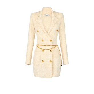 Elisabetta Franchi Femme, Robes, Beige, Taille: 36 FR Robe boucl&eacute; chenille avec ceinture