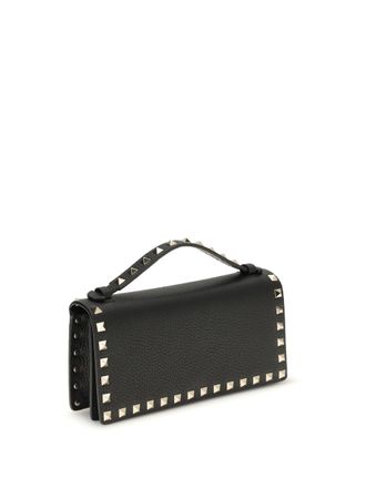 Valentino Garavani Womens Rockstud Chain Wallet Nero Calf Leather Bos Taurus