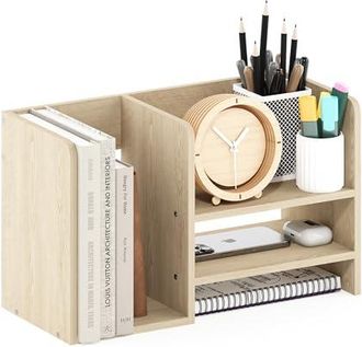 Furinno Hermite Aufbewahrungs-Organizer aus Holz f&uuml;r Schreibtisch-B&uuml;cher und Heim-B&uuml;robedarf, Bauhaus-Eiche, 2 F&auml;cher und ein Aktenfach