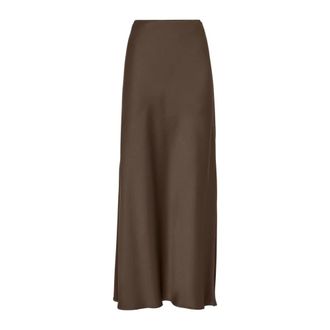 Brunello Cucinelli Femme, Jupes, Brun, Taille: 42 FR Jupe Longue Marron Satinée avec Taille Élastique
