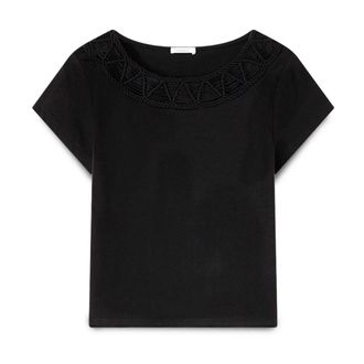 Motivi Femme, Blouses et Chemises, Noir, Taille: 38 FR T-shirt avec encolure bateau brod&eacute;e