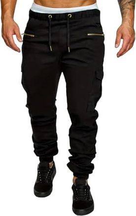 Generic Pantalon cargo pour homme - Coupe ajust&eacute;e - Cordon de serrage - Taille &eacute;lastique - Pantalon de jogging d&eacute;contract&eacute; - Pantalon de combat &agrave; revers - Pan
