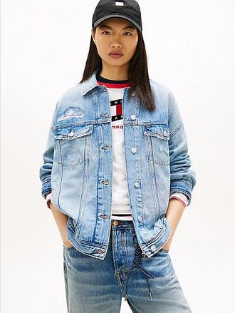Tommy Hilfiger Veste trucker en denim oversize &agrave; effet us&eacute;