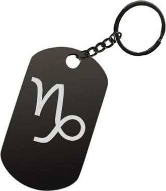 Generic Porte-cl&eacute;s en acier avec symbole du zodiaque Capricorne grav&eacute; au laser, Noir