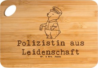Mr. & Mrs. Panda Schneidebrett Polizistin Leidenschaft - Geschenk, Cop, Polizei, Holzbrett, Brett, K&uuml;chenbrett, Fr&uuml;hst&uuml;cksbrett, Fr&uuml;hst&uuml;cksbrettchen