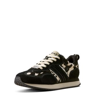 Ariat Womens Ranch Runner Trainer Shoes in Black Suede Black And White Hair On, B Medium Width, Size 41.5, by Ariat
