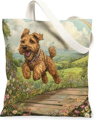 Generic Sac fourre-tout en toile r&eacute;utilisable avec motif de chien Airedale Terrier de printemps 33 x 38,1 cm, sac d&eacute;picerie r&eacute;utilisable pour femme, motif flo