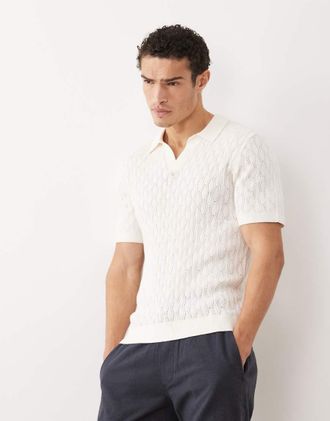 Abercrombie & Fitch Kurz&auml;rmliges Polohemd aus Strick in Wei&szlig;